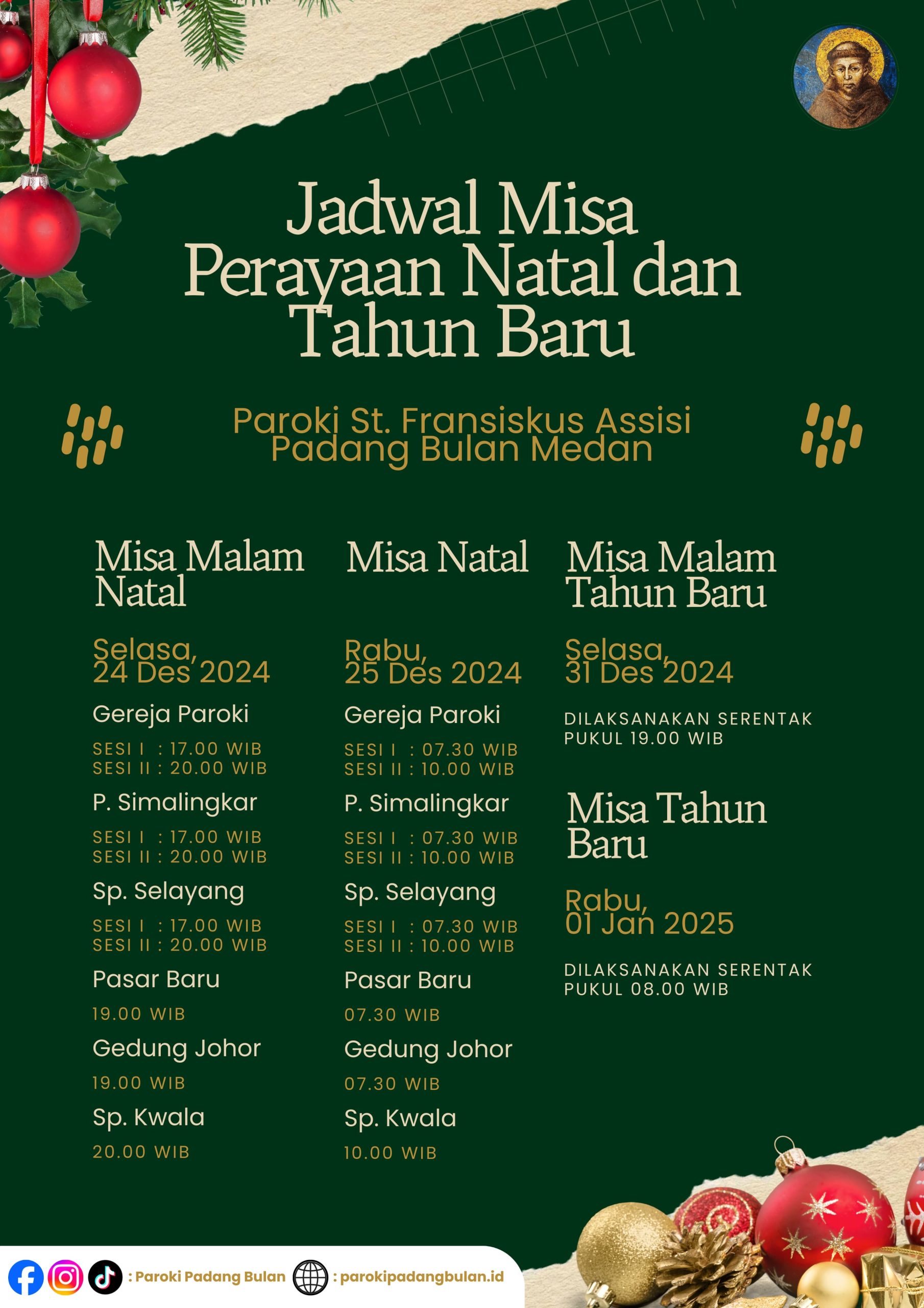 Paroki Santo Fransiskus Assisi padang bulan Medan - Tuhan, jadikanlah aku pembawa damai.